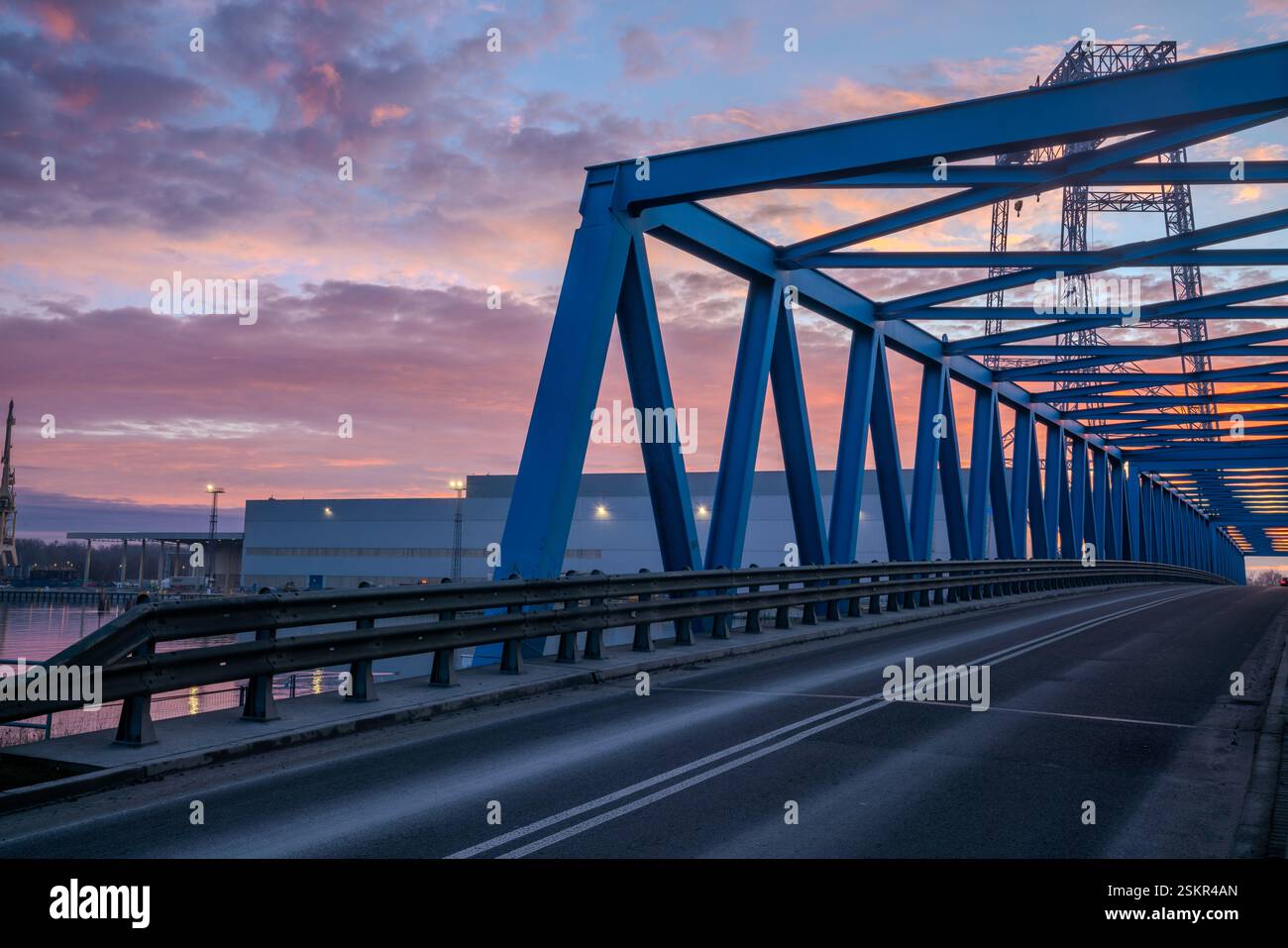 Industrial landscape-truss bridge leading to marine industry production ...