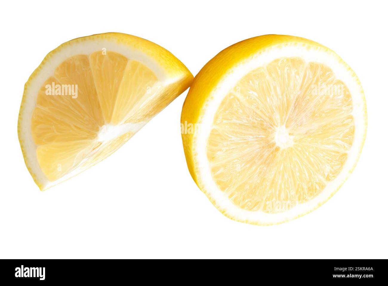 Yellow lemon half with quarter or piece in stack is isolated on white ...