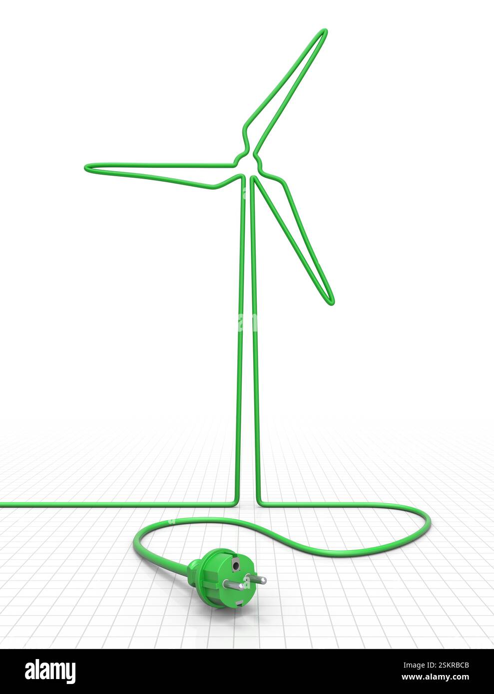 Alternative energy concept with wind turbine, plug and cord - 3D ...