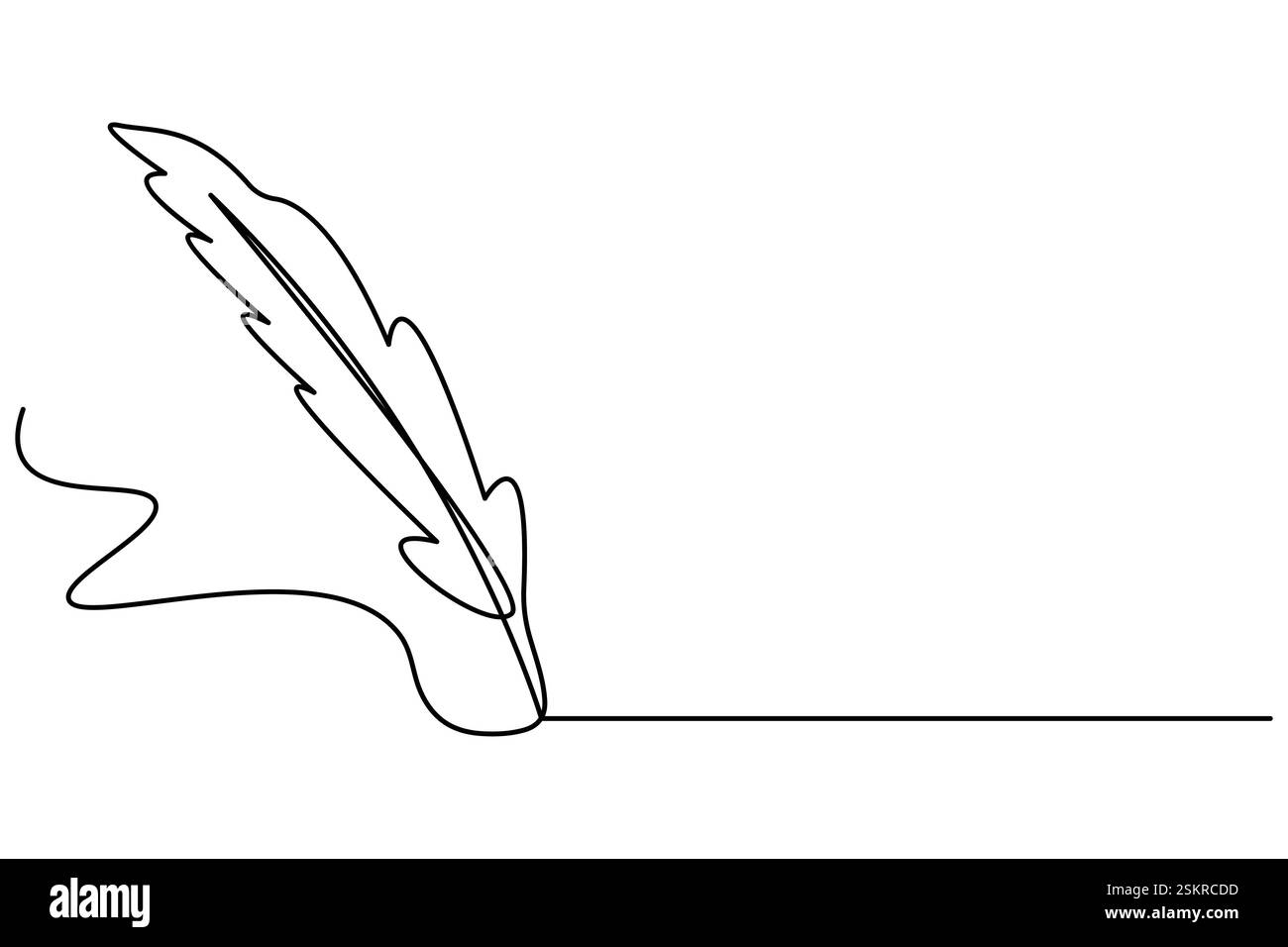 Continuous bird feather one line drawing of feather isolated outline ...