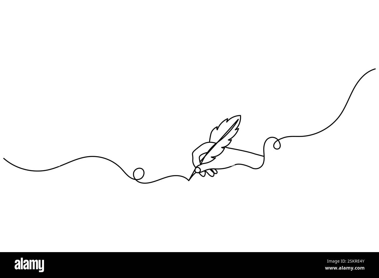 Continuous bird feather one line drawing of feather isolated outline ...