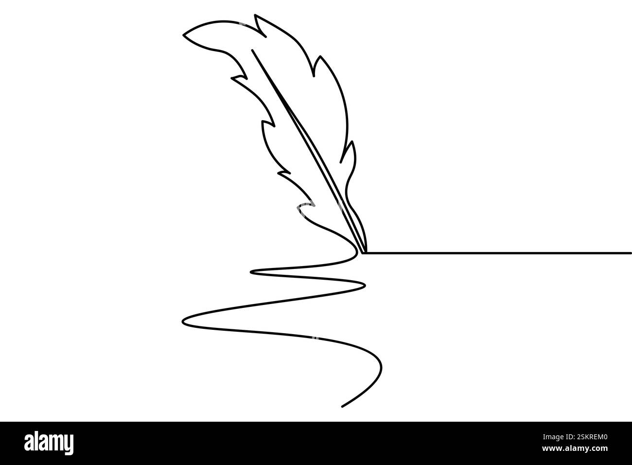 Continuous bird feather one line drawing of feather isolated outline ...