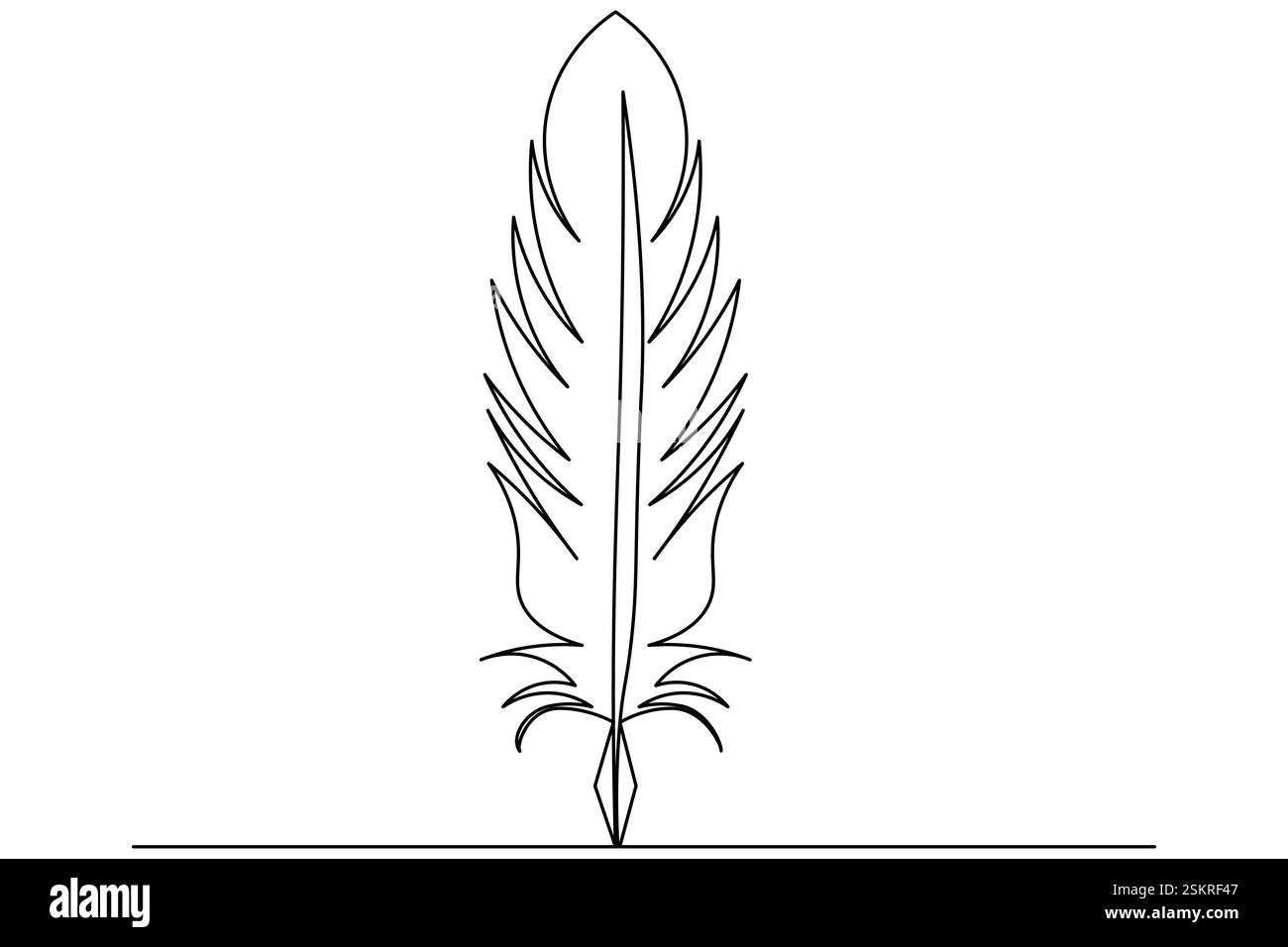 Continuous bird feather one line drawing of feather isolated outline ...