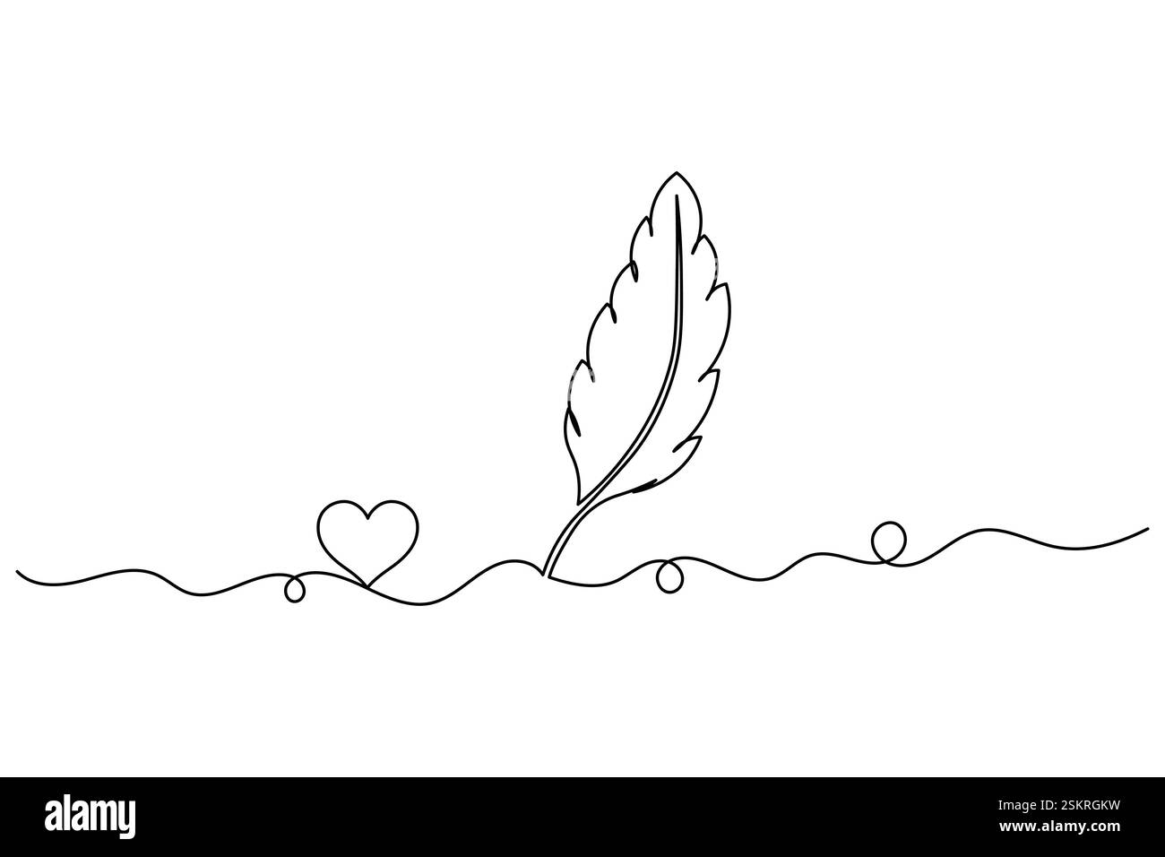 Continuous bird feather one line drawing of feather isolated outline ...