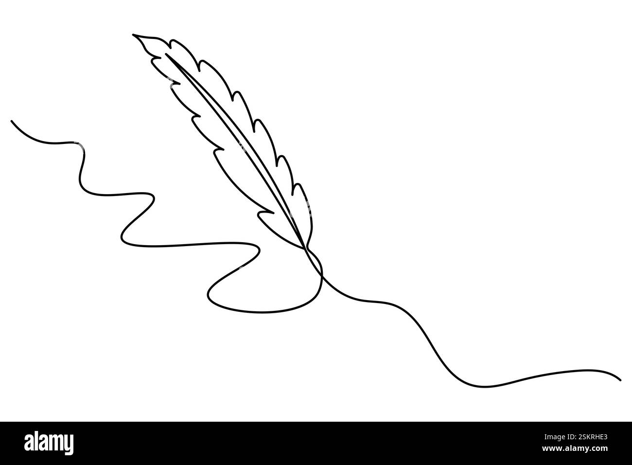 Continuous bird feather one line drawing of feather isolated outline ...
