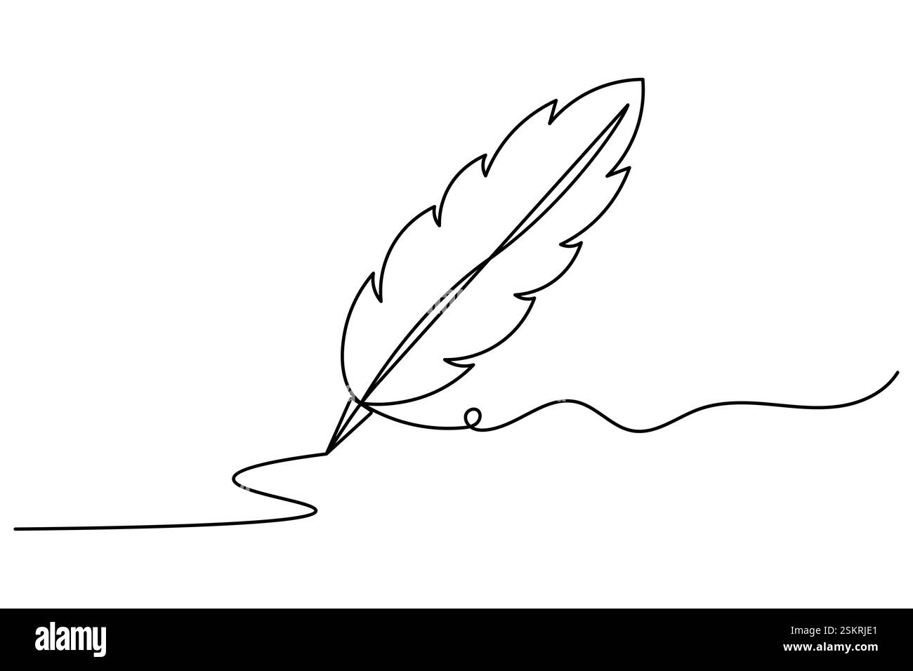 Continuous bird feather one line drawing of feather isolated outline ...