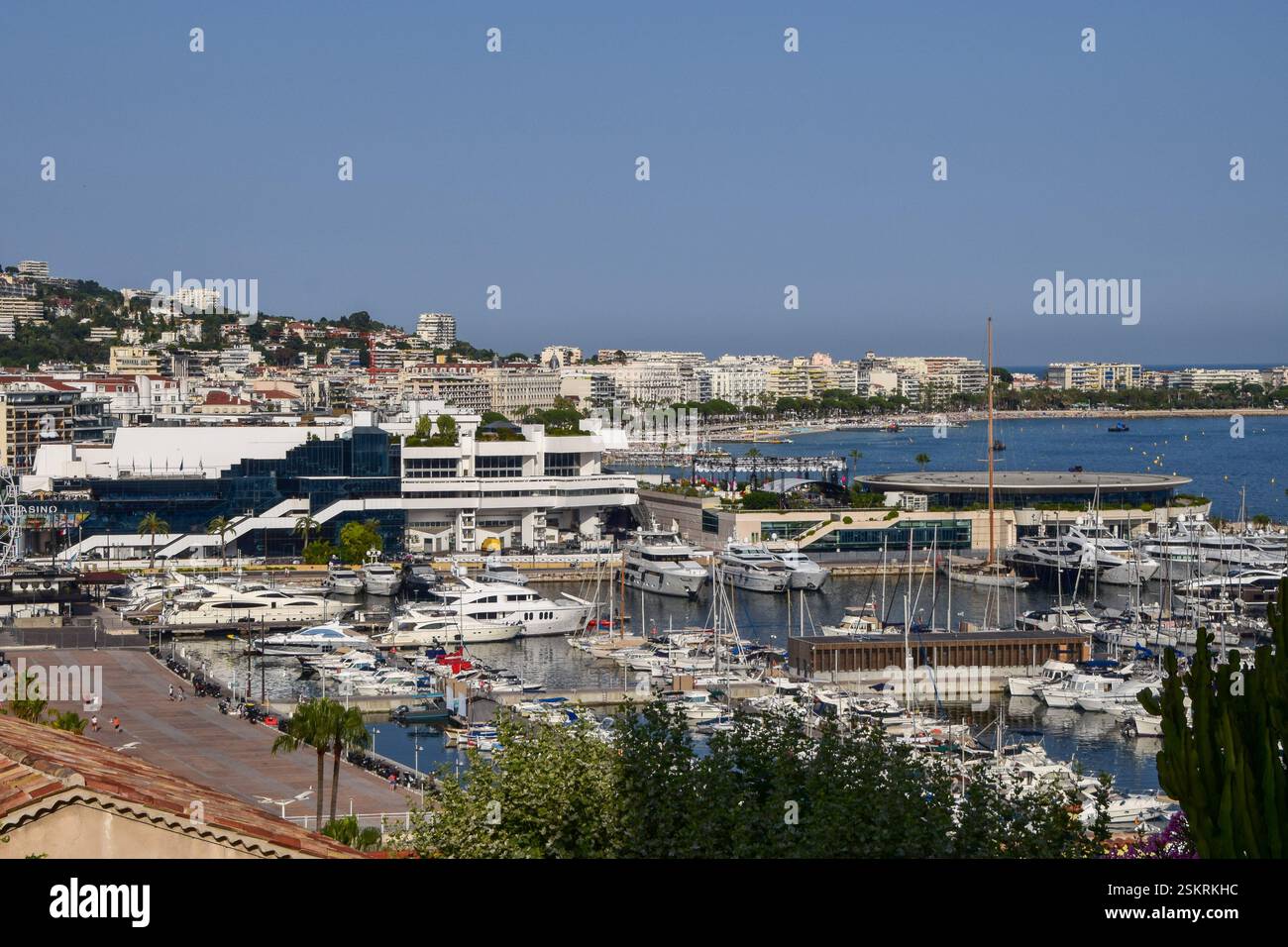 Cannes, France, 2018. Aerial panoramic view of the Old Port, beach and ...