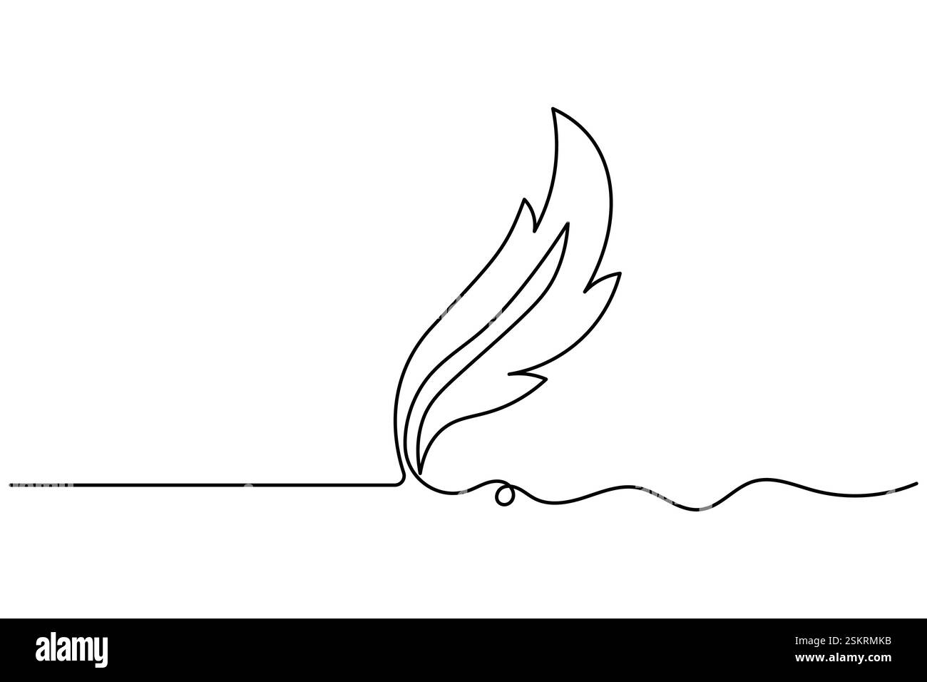 Continuous bird feather one line drawing of feather isolated outline ...