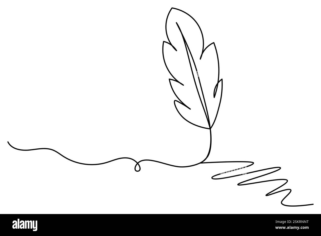 Continuous bird feather one line drawing of feather isolated outline ...