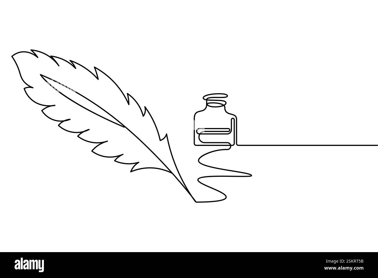 Continuous bird feather one line drawing of feather isolated outline ...