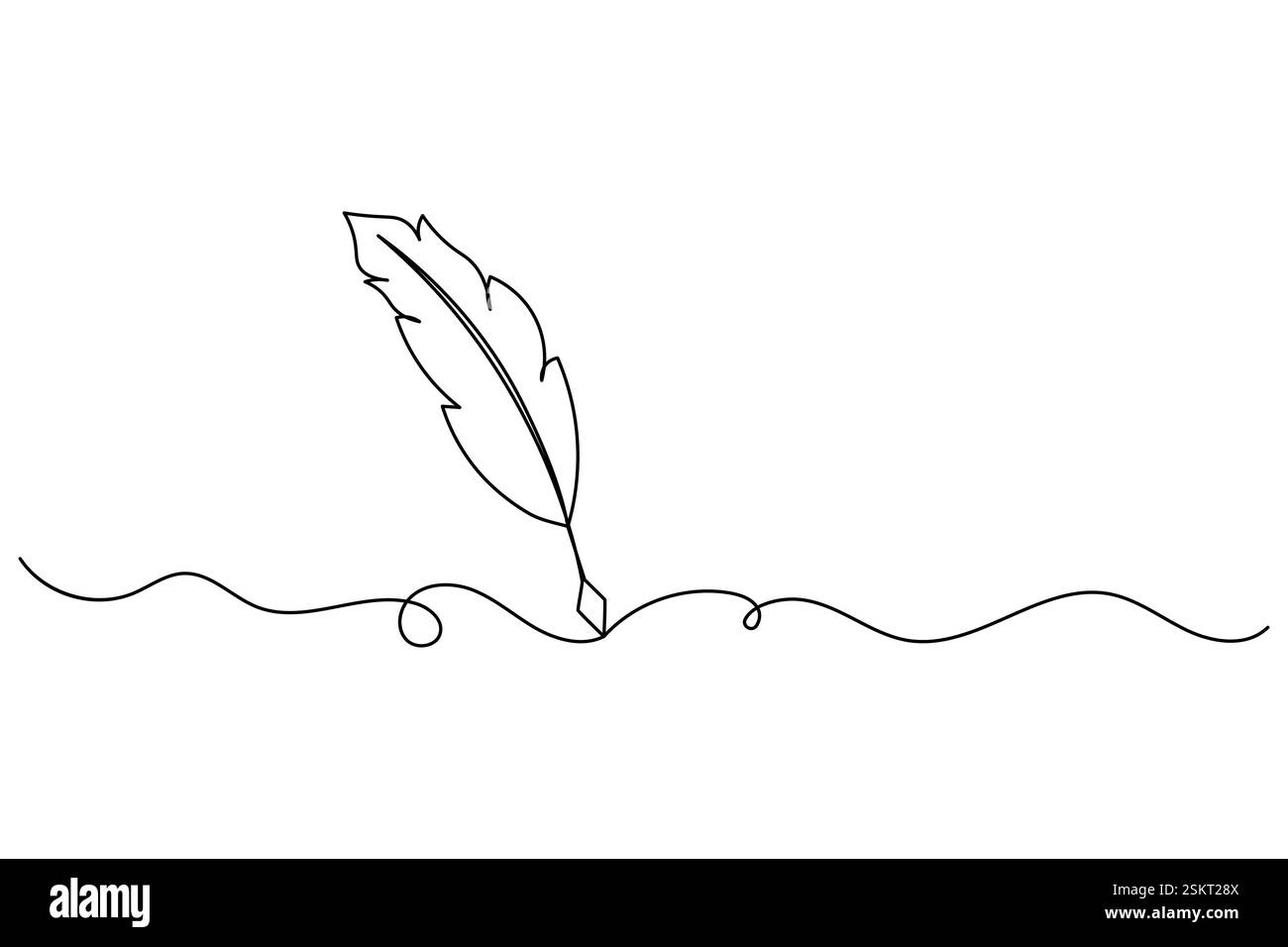 Continuous bird feather one line drawing of feather isolated outline ...