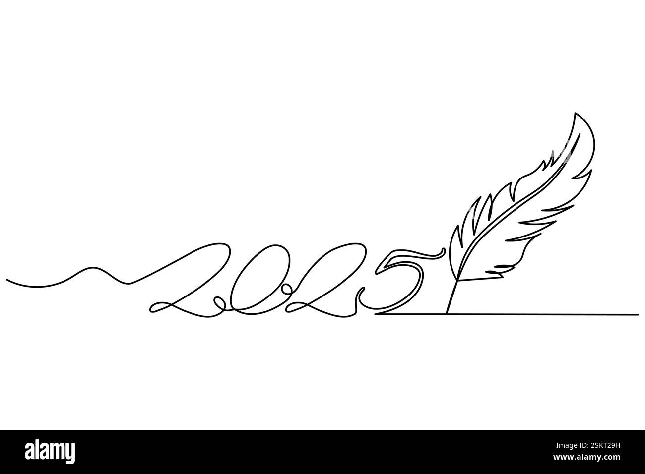 Continuous bird feather one line drawing of feather isolated outline ...