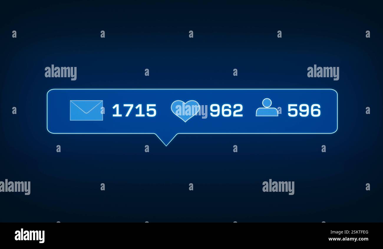 Blue social media bubble with email, heart and follower icon. Blue ...