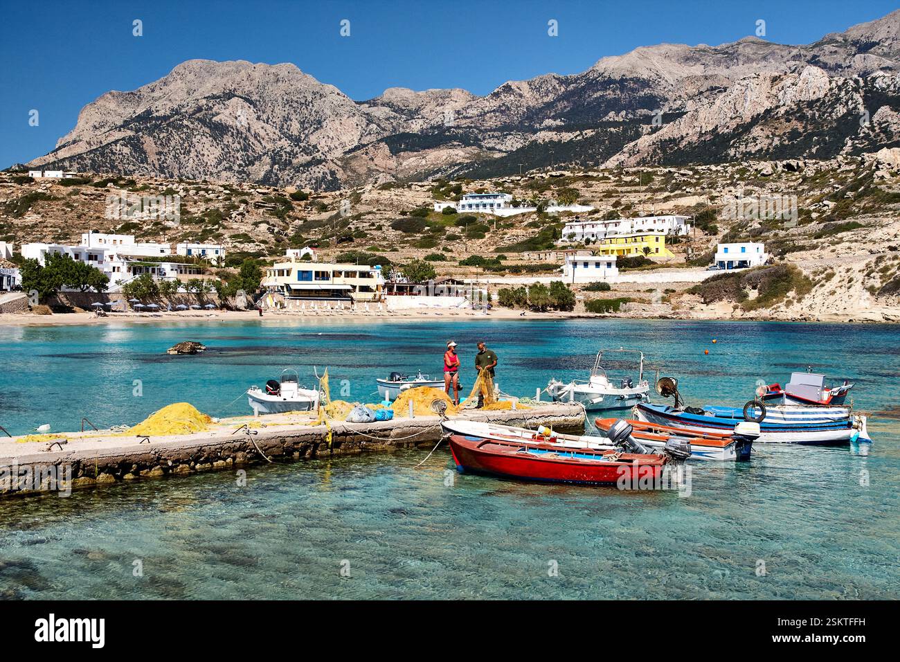 Lefkos beach and coastal village,Karpathos island in South Aegean sea ...