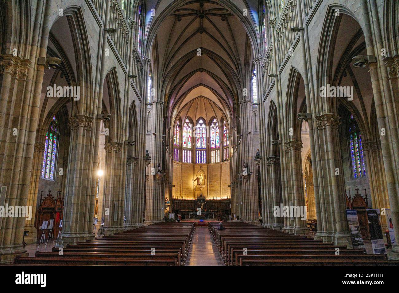 San Sebastian, Spain - 9 Feb 2025: Interior of Buen Pastor Cathedral in ...