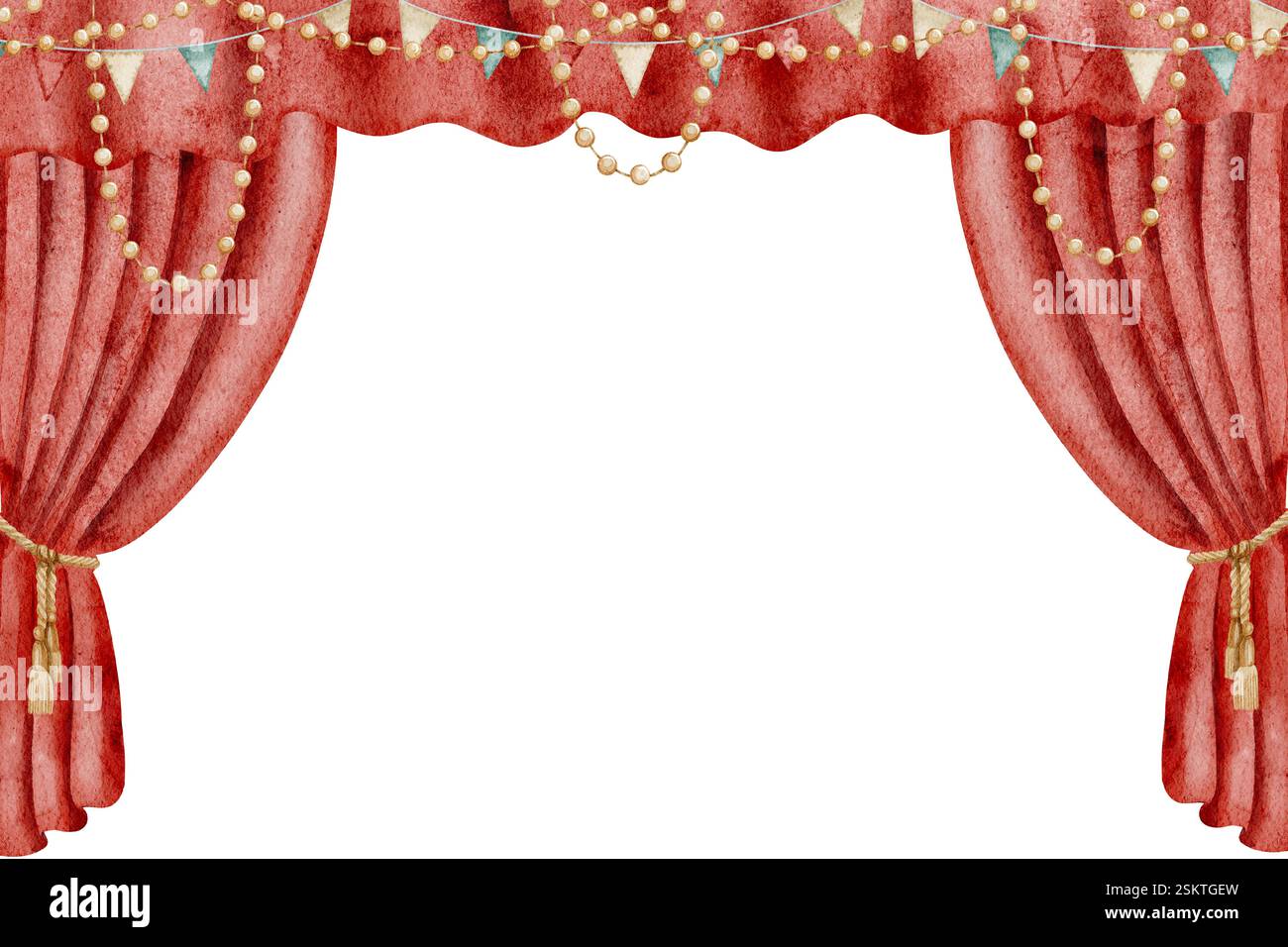 Illustration of greeting Card template with watercolor red theatre ...