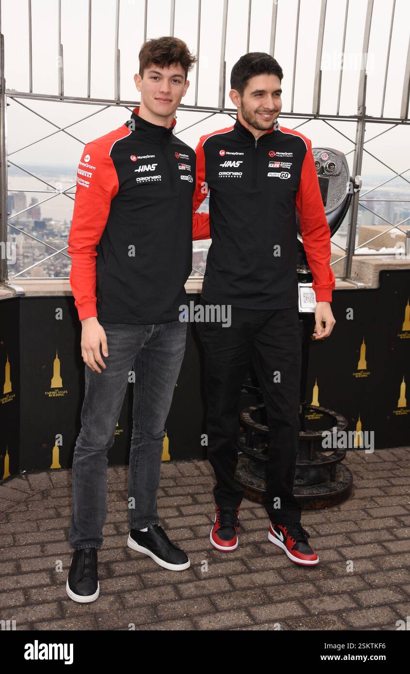 New York, NY, USA. 11th Feb, 2025. MoneyGram Haas F1 drivers, Ollie Bearman and Esteban Ocon ...