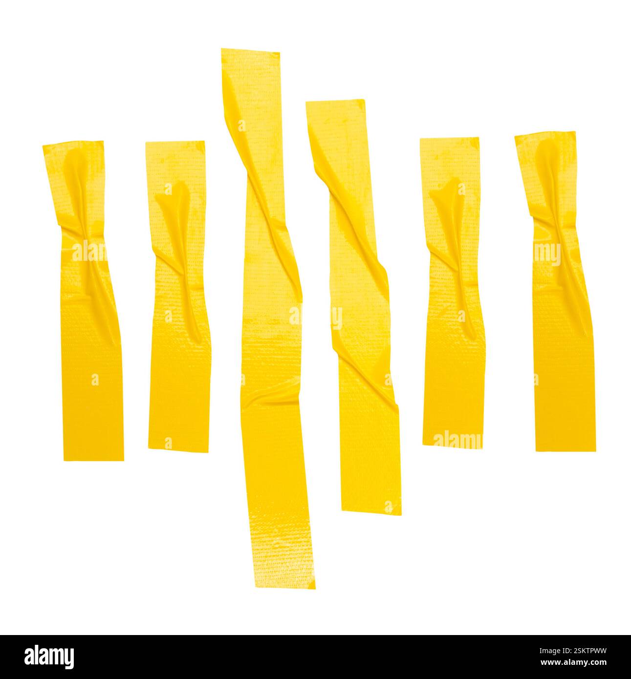 Top view set of wrinkled or crumpled yellow adhesive vinyl tape or ...