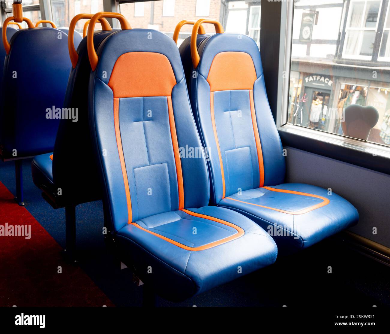 Seating upstairs in a Stagecoach double-decker bus, UK Stock Photo - Alamy
