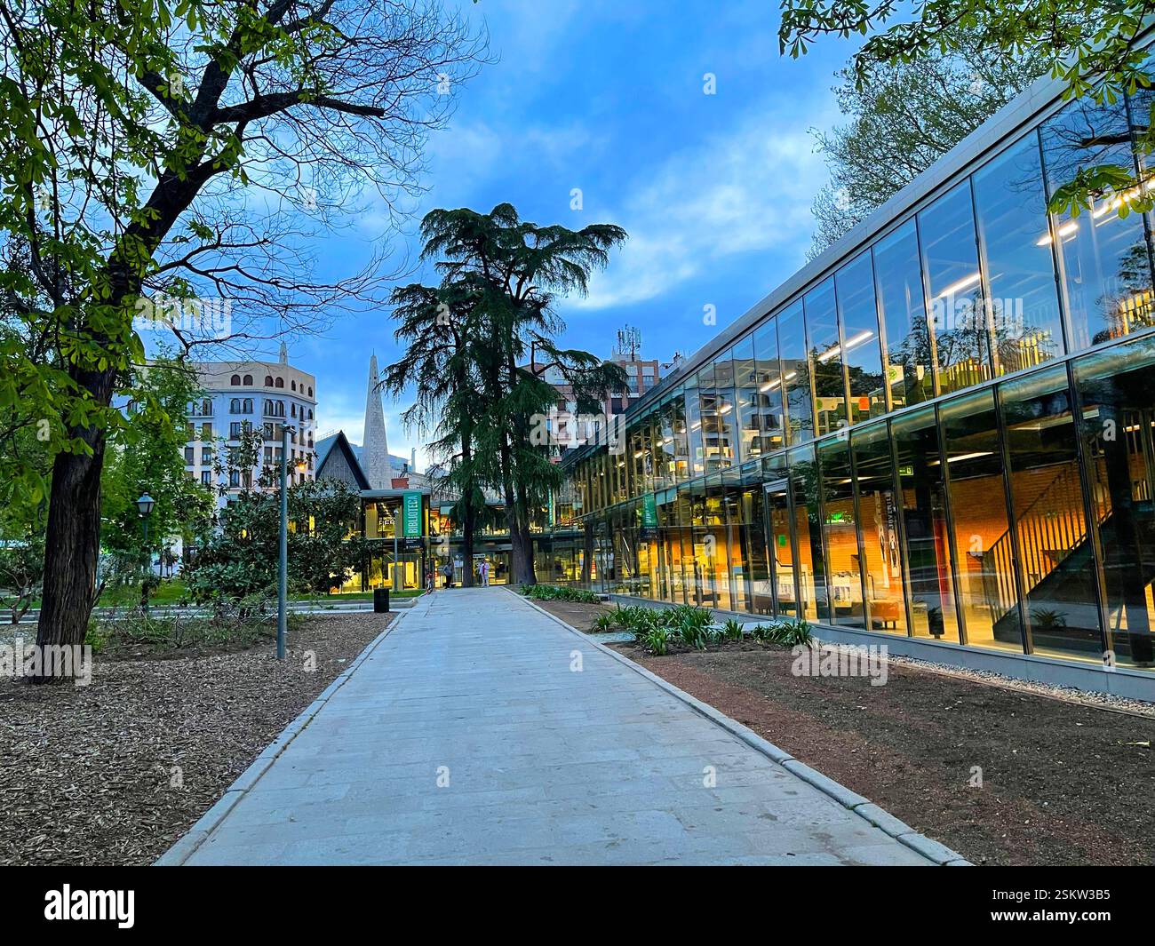 Eugenio Trias Library, night view. El Retiro park, Madrid, Spain Stock ...