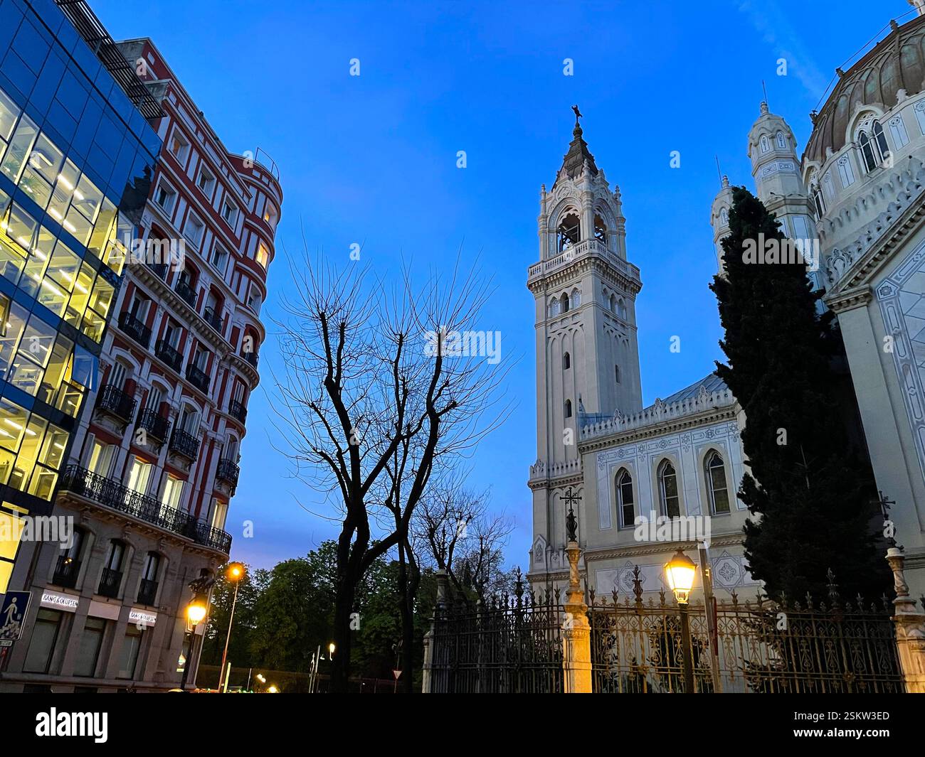 San Manuel y San Benito church, night view. Madrid, Spain Stock Photo ...