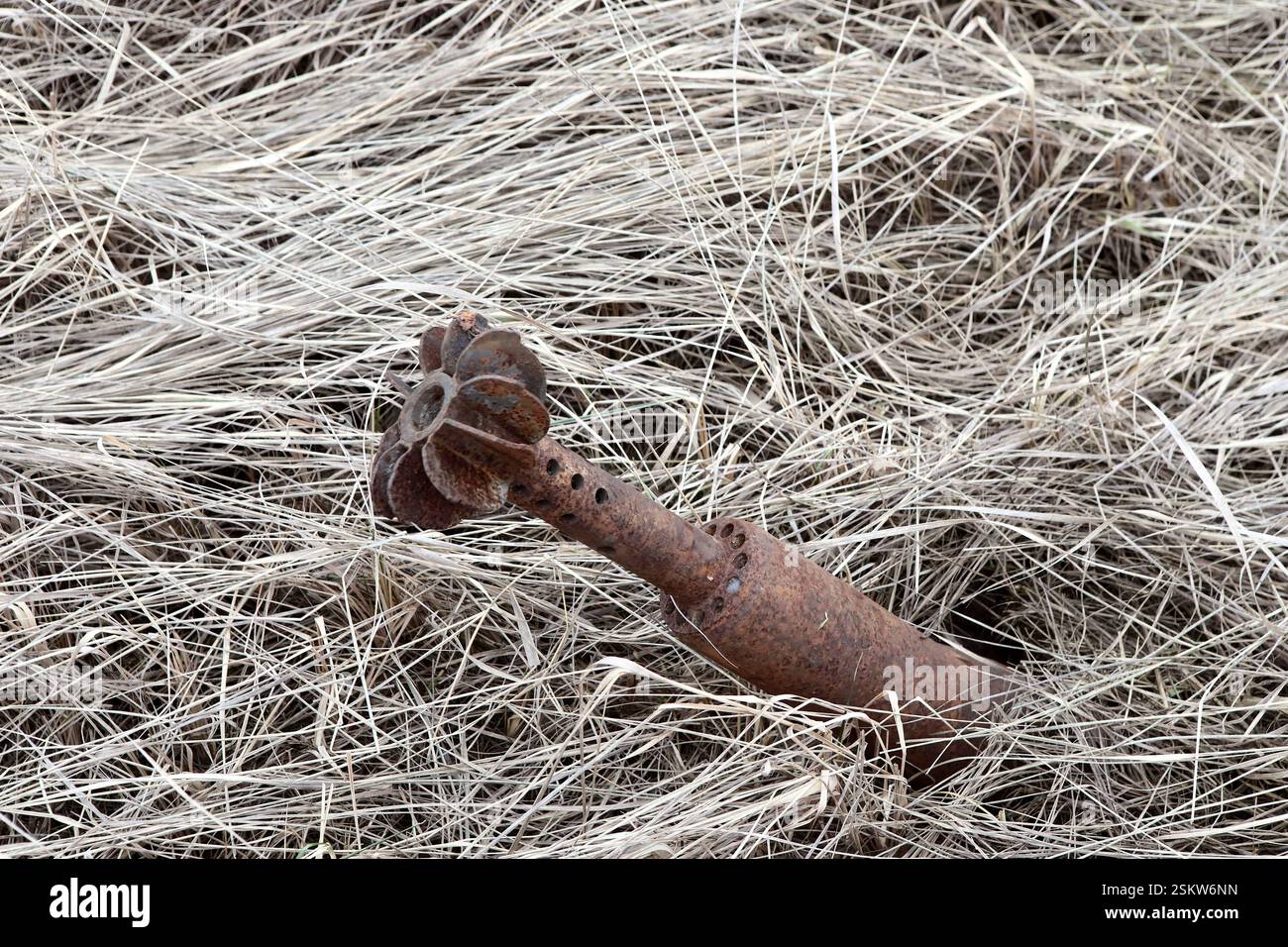 DEMYDIV, UKRAINE - FEBRUARY 11, 2025 - A UXO dummy located by the ...