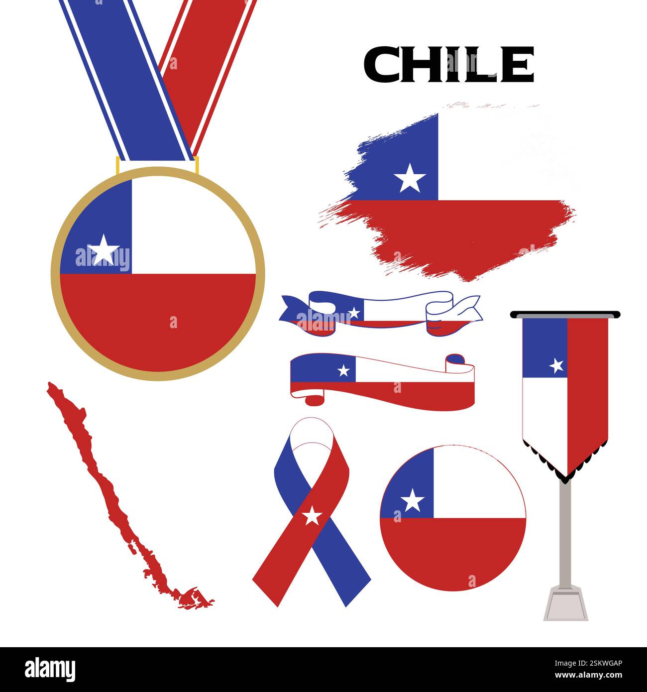 Elements Collection With The Flag of Chile Design Template. Chile Flag ...