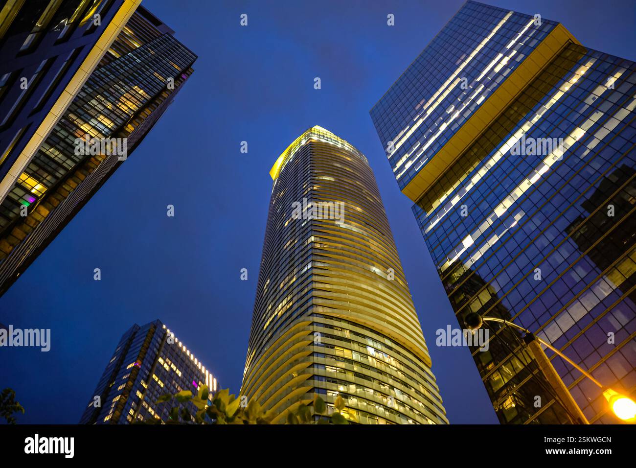 Looking up to skyscrapers and office buildings from below. Skyscrapers ...