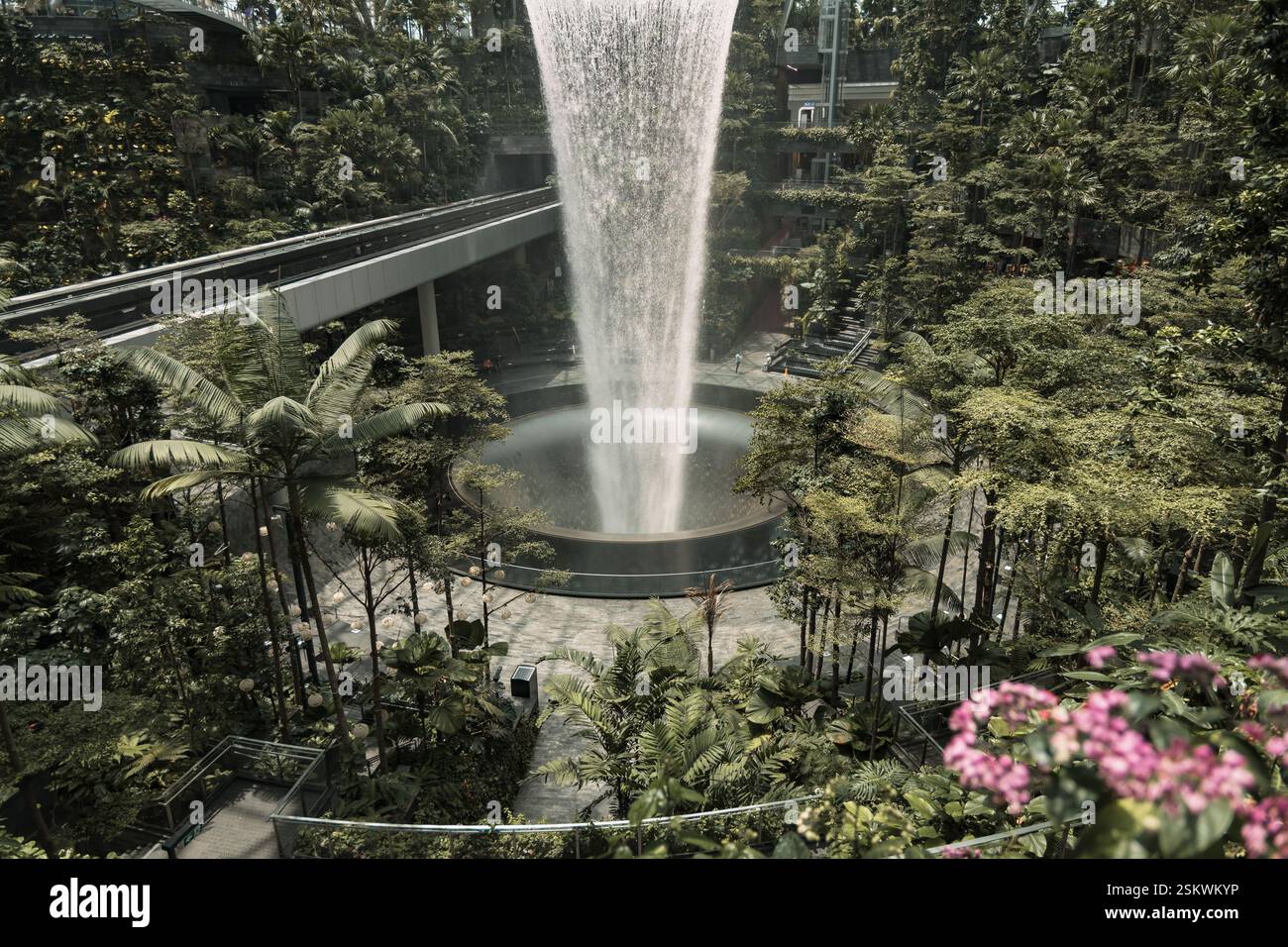 Indoor Waterfall Cascading into Pool Surrounded by Greenery Stock Photo ...