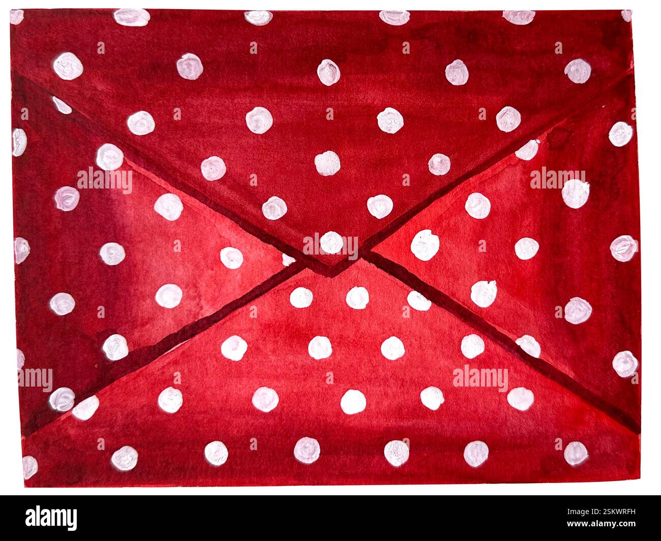 Watercolor valentine letter clipart. Red mail with a dot illustration ...