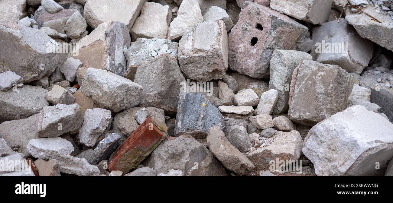 panorama Pieces of concrete, demolition of construction site texture ...