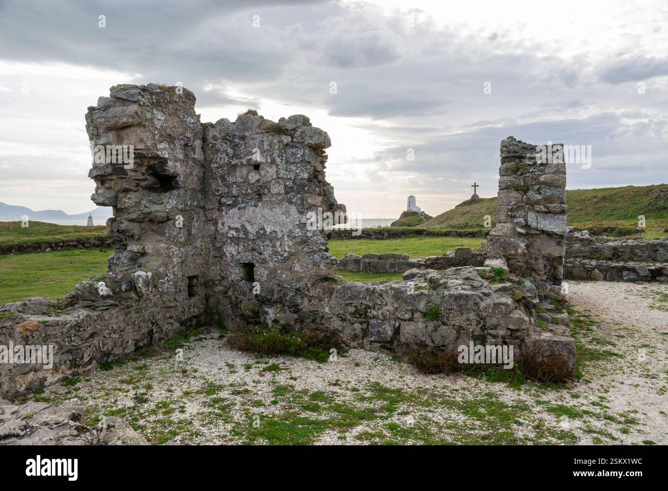 The ruins of St Dwynwen's church on Llanddwyn Island on Anglesey, North ...