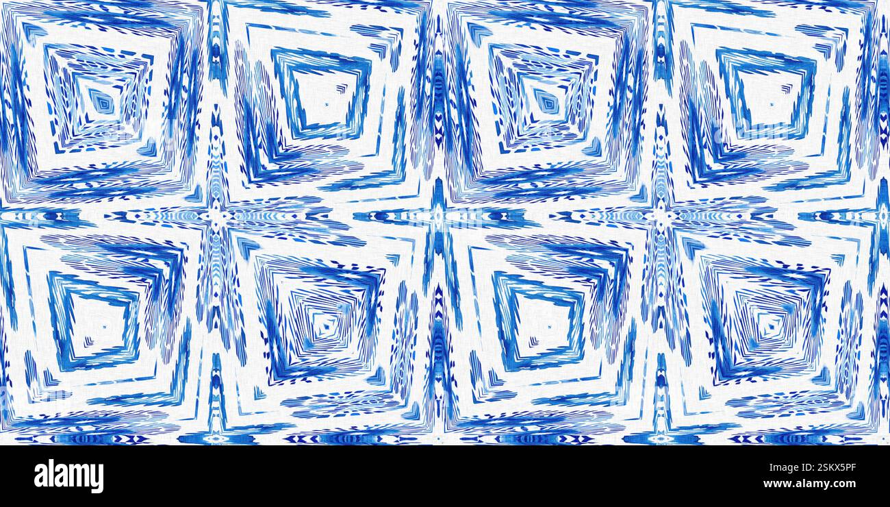 Geometric indigo shape seamless border. Irregular hand drawn batik ...