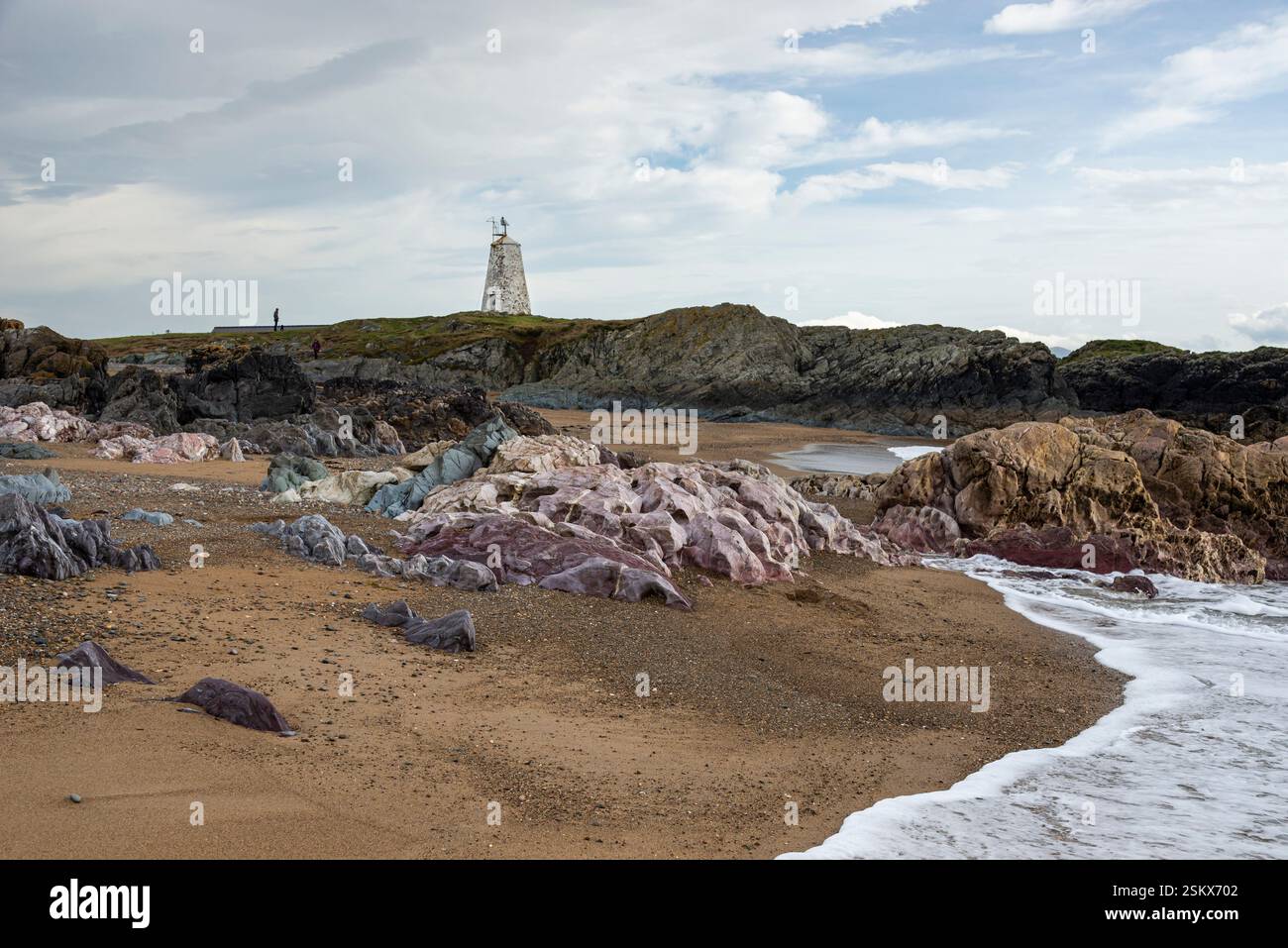 Twr Bach lighthouse at the tip of Llanddwyn Island on Anglesey, North ...