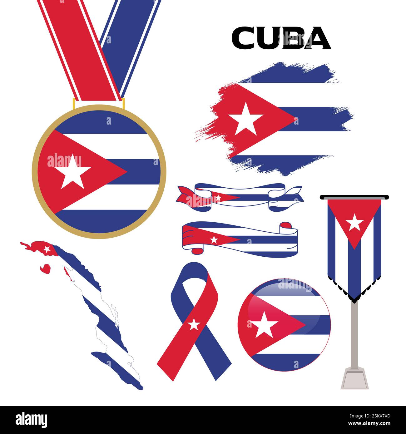 Elements Collection With The Flag of Cuba Design Template. Cuba Flag ...