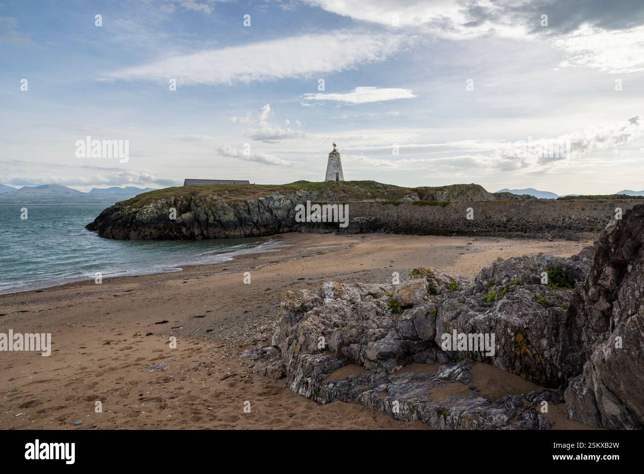 Twr Bach lighthouse at the tip of Llanddwyn Island on Anglesey, North ...