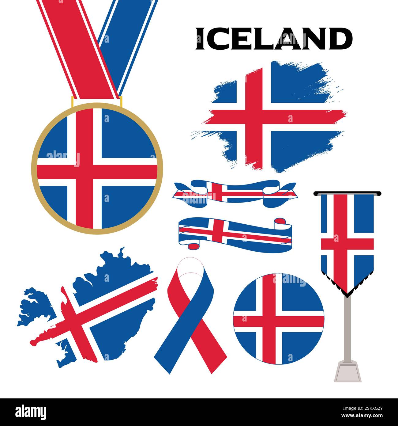 Elements Collection With The Flag of Iceland Design Template. Iceland ...