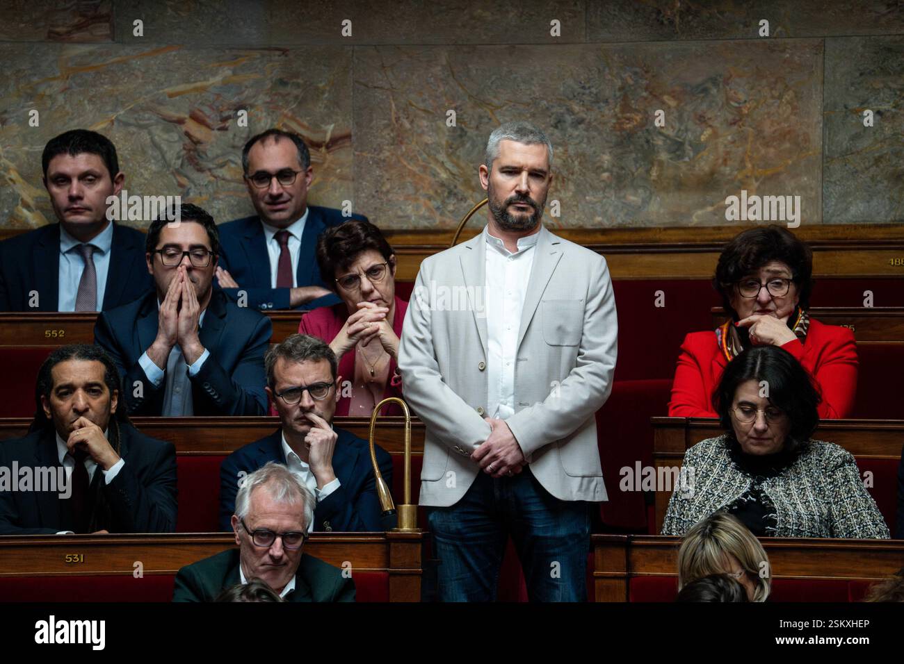 Paris, France. 12th Feb, 2025. Arnaud Bonnet during a session of questions to the government at ...