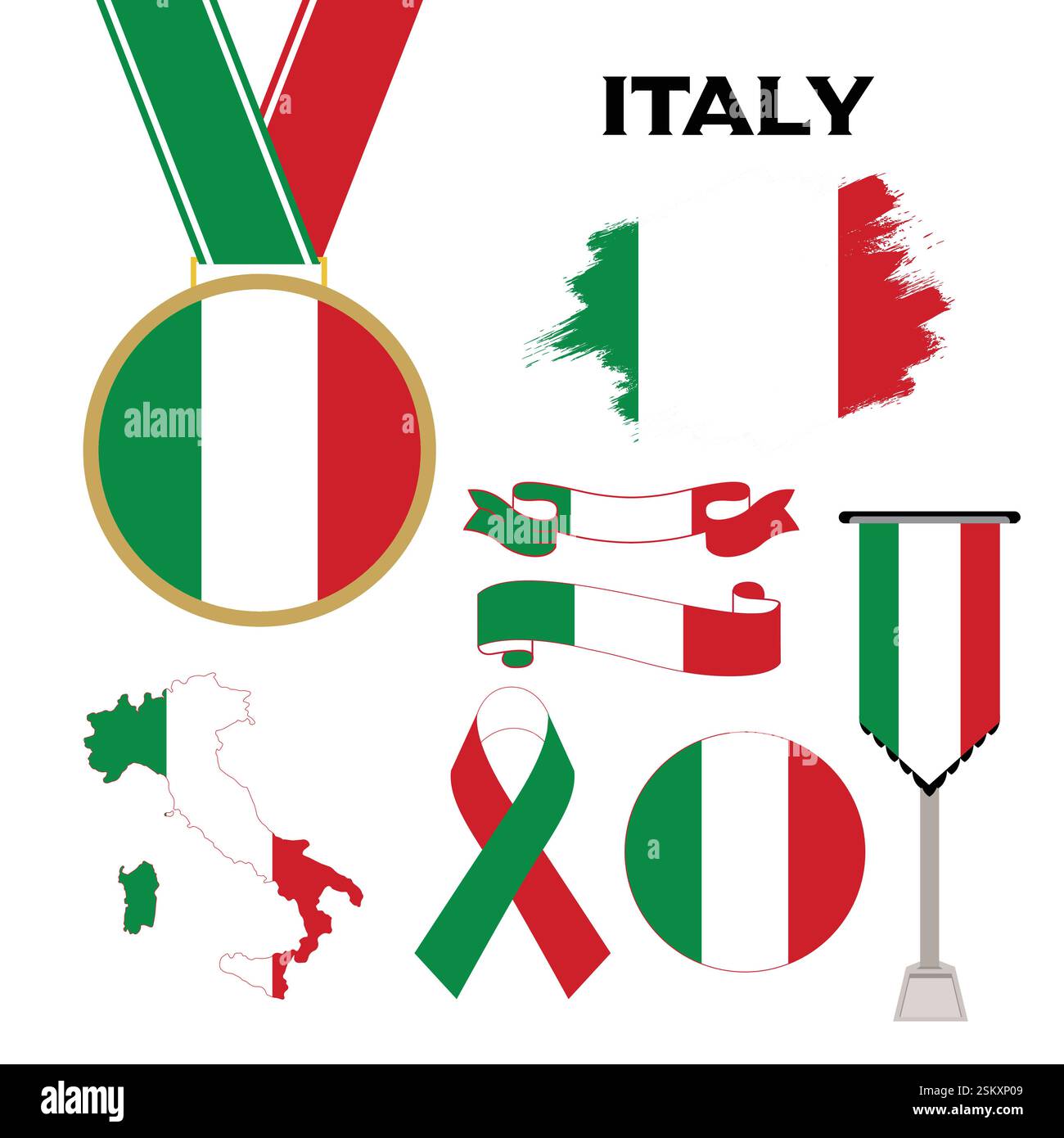 Elements Collection With The Flag of Italy Design Template. Italy Flag ...