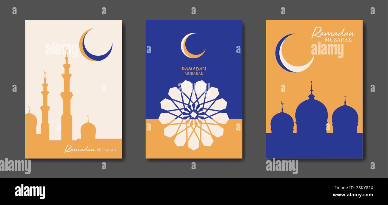 Ramadan Mubarak vector set colorful card A4. holiday posters with text ...