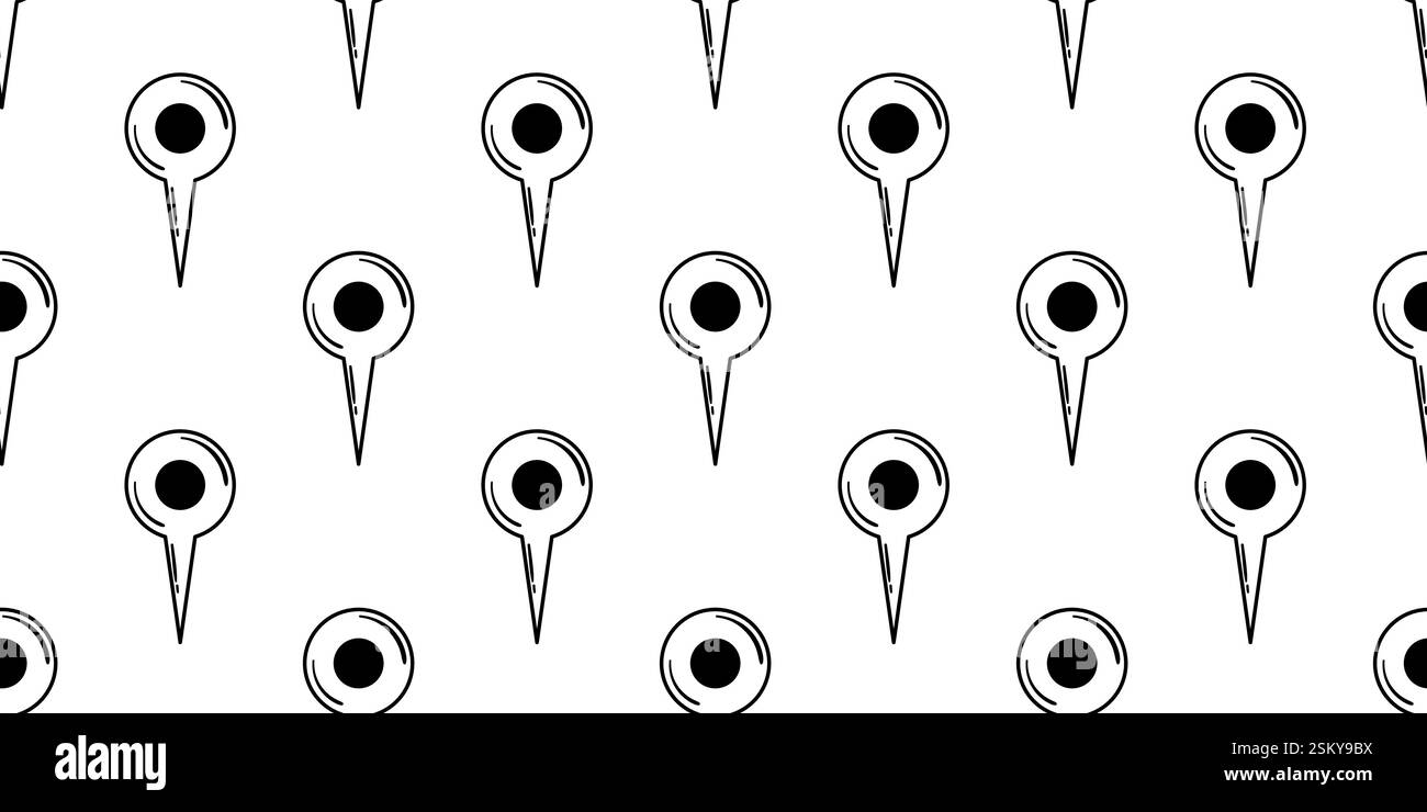 Seamless Black and White Geolocation Pin Icon Pattern, Minimalistic Doodle Design on White ...
