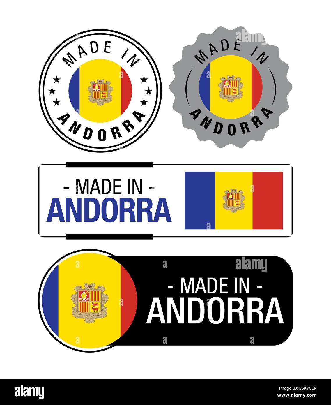 Set of Made in Andorra labels, logo, Andorra flag, Andorra Product ...