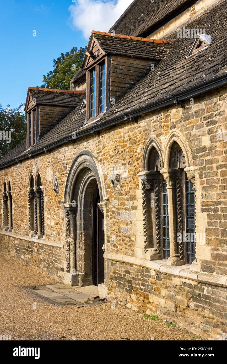 The front entrance to the Great Hall of Oakham Castle on a sunny ...