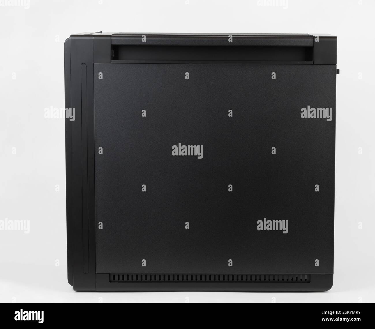 Side view of empty big tower, PC case, chassis, studio shoot on white ...