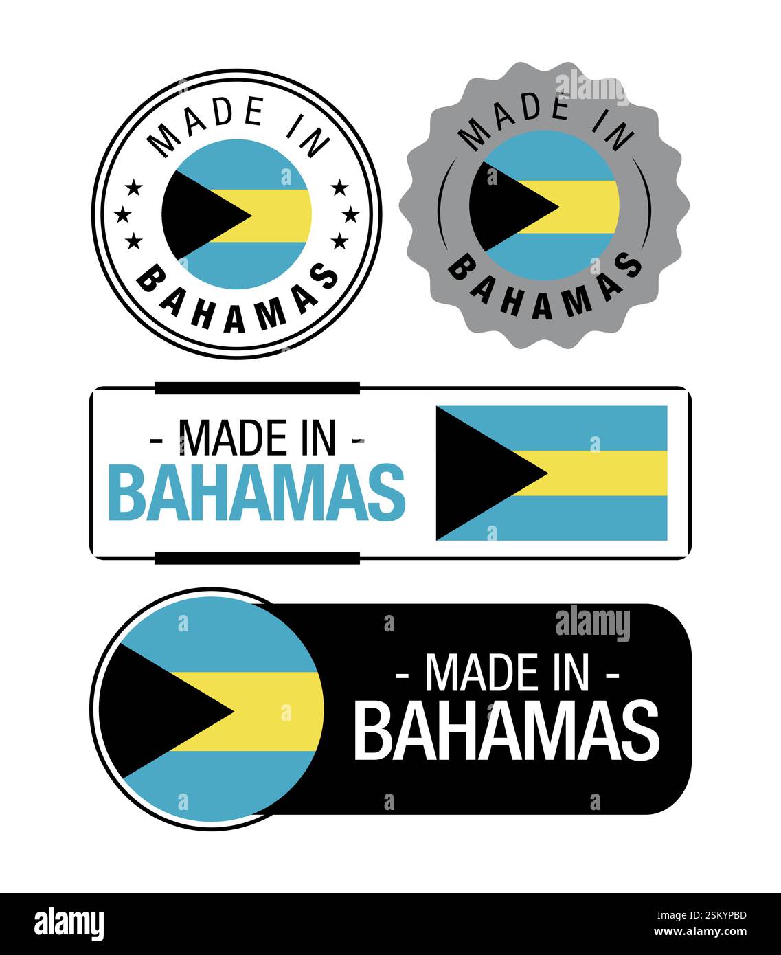 Set of Made in The Bahamas labels, logo, The Bahamas flag, The Bahamas ...