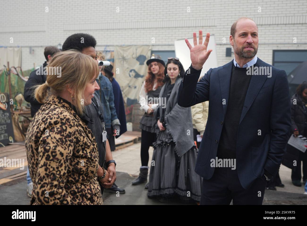 Prince William, President of BAFTA, waves to students as he visits the ...