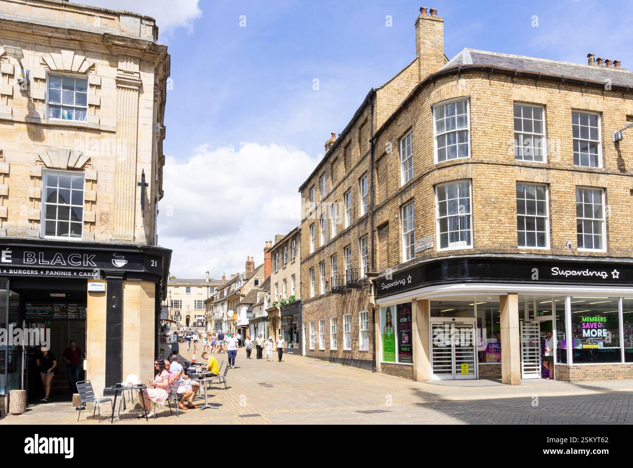 Stamford town centre shops and shoppers on Ironmonger street and High ...