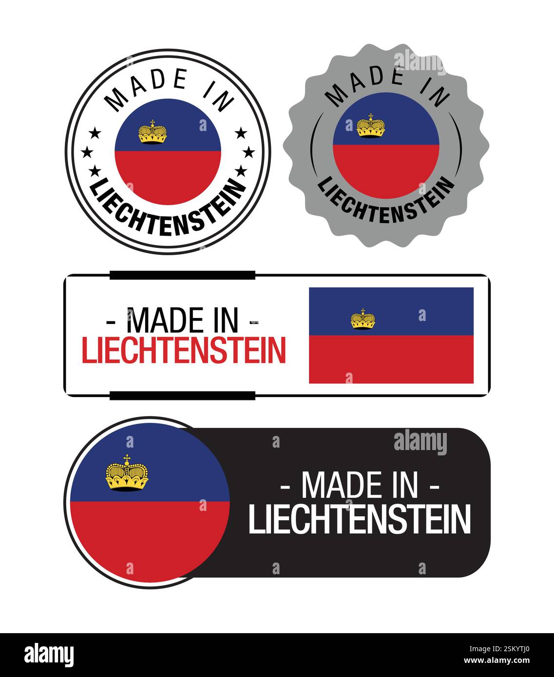 Set of Made in Liechtenstein labels, logo, Liechtenstein flag ...