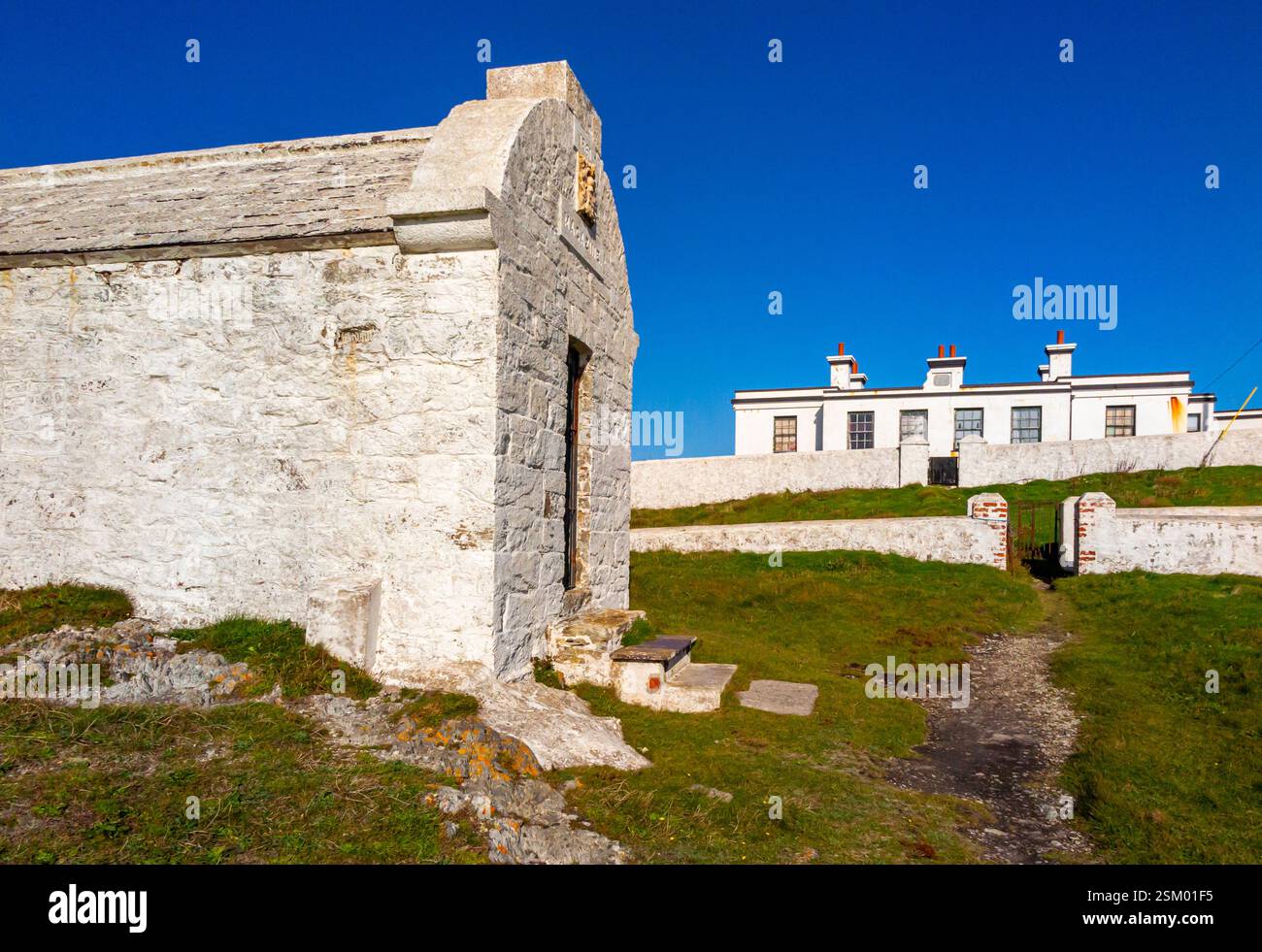 Buildings at the redundant fog warning station at North Stack on the ...