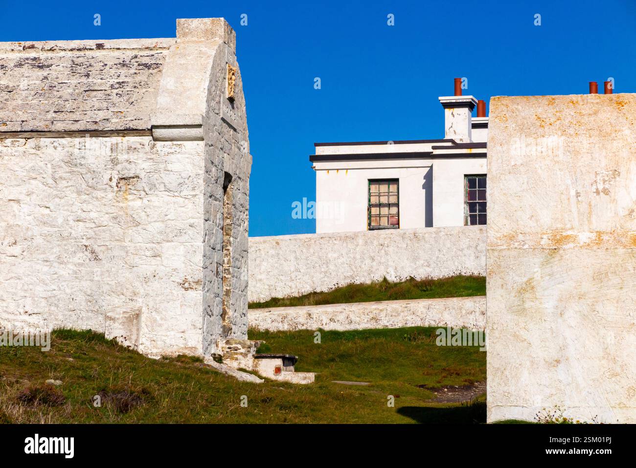 Buildings at the redundant fog warning station at North Stack on the ...